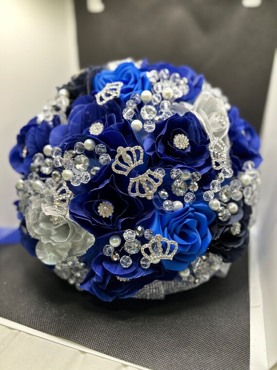Royal Blue And Silver Bouquets