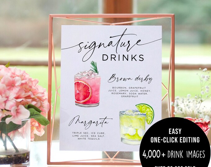 Custom Watercolor Signature Drink Signs, Watercolor Signature Cocktail ...