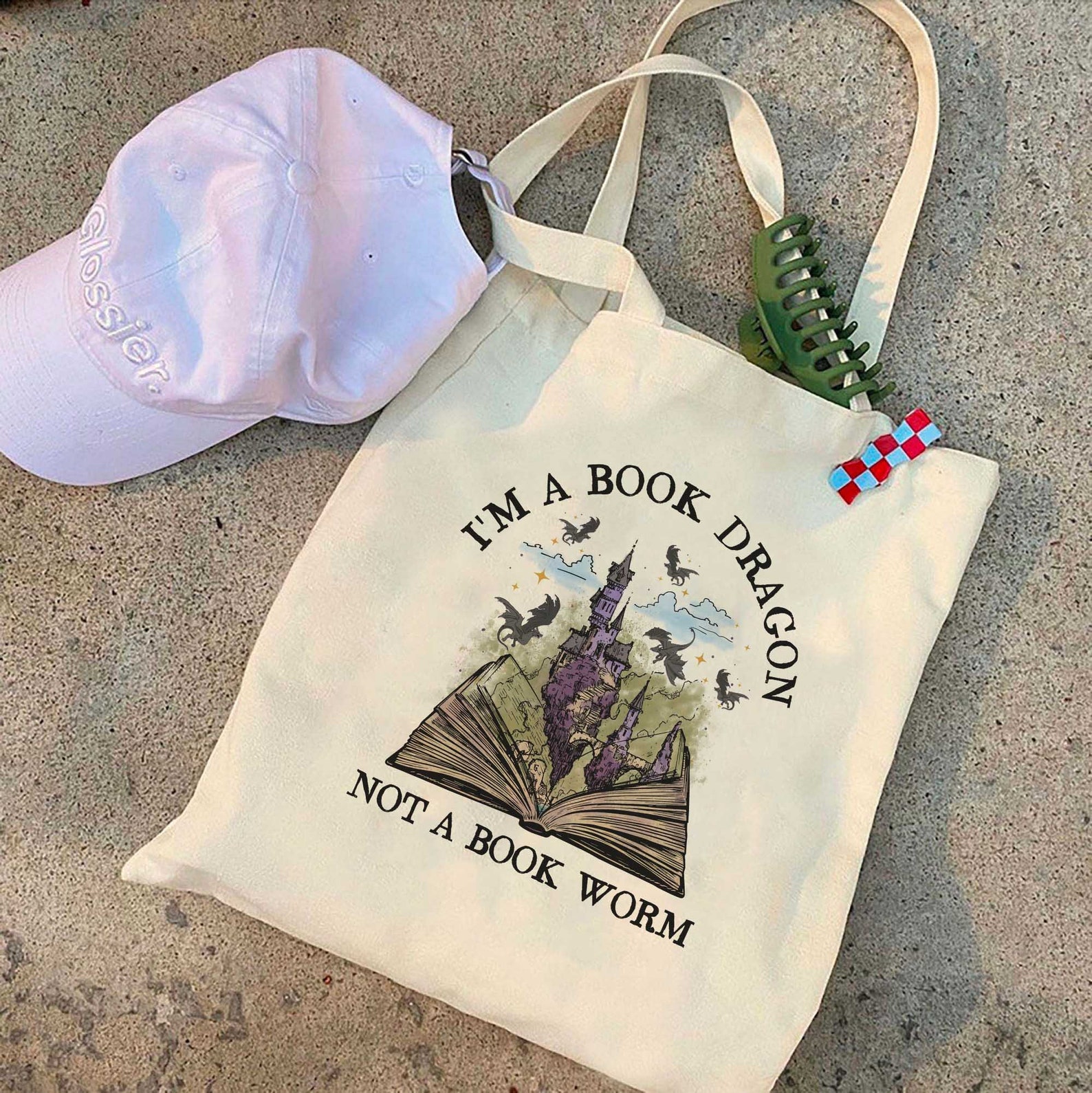 Book Dragon Book Tote Bag, Fantasy Bookish Gift, Book Lover Gift, Book ...