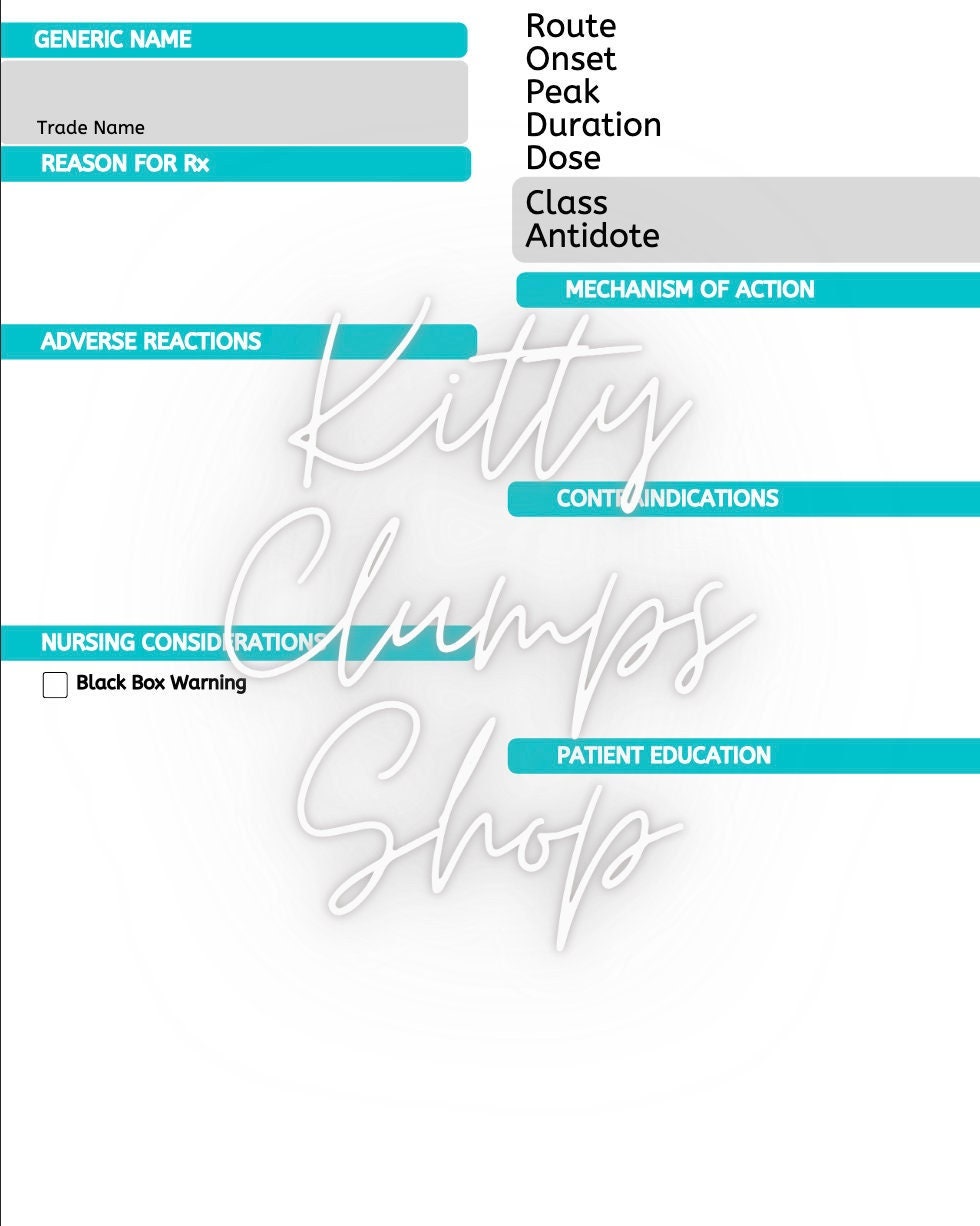 Digital Download- Pharmacology Template for Patient Medication Cards - Etsy