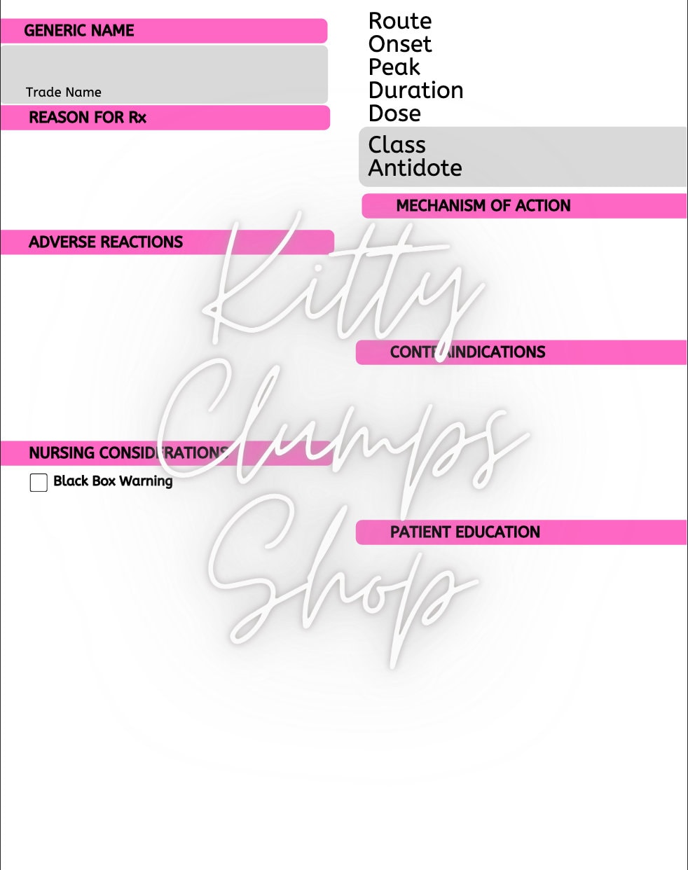 Digital Download Pharmacology Template for Patient Medication Cards - Etsy