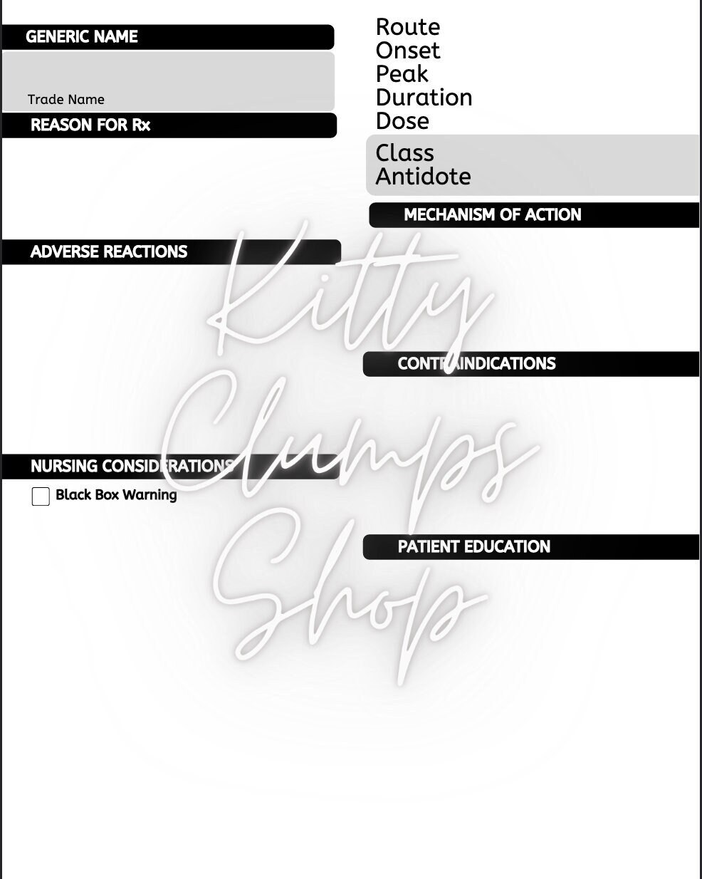 Digital Download Pharmacology Template for Patient Medication Cards - Etsy