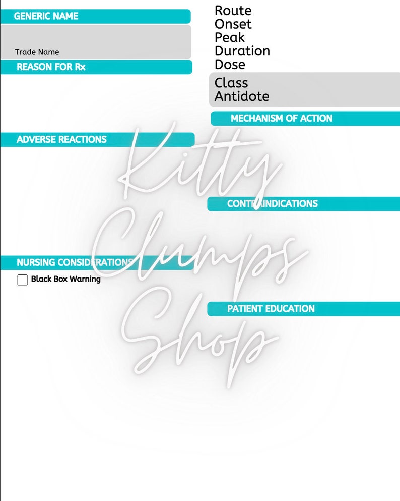 Digital Download Pharmacology Template for Patient Medication Cards - Etsy