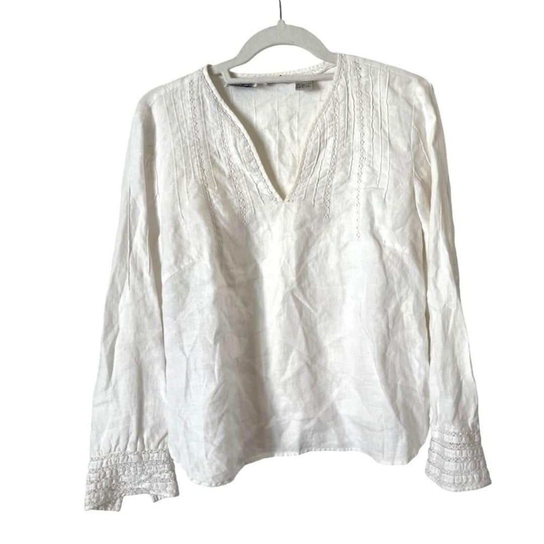 Edward 100% Irish Linen Vintage V-neck Cottagecore Blouse L - Etsy
