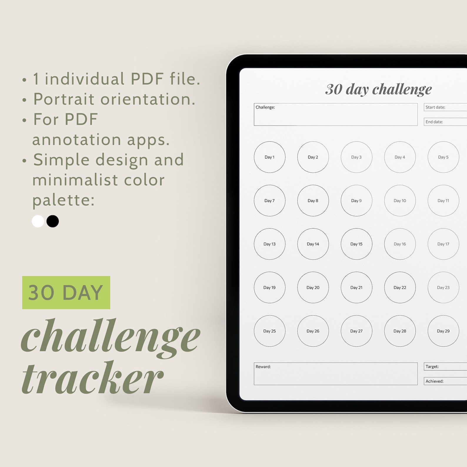 30 Day Challenge | Goal Planner | Progress Tracker | Minimal Design ...