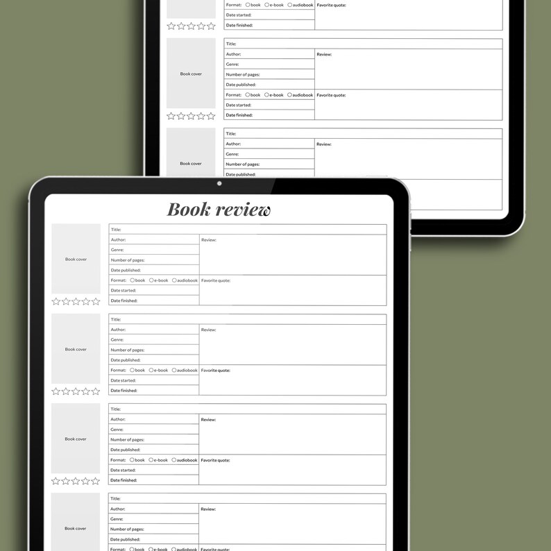 Book Review Digital Reading Log Book List Goodnotes Ipad - Etsy