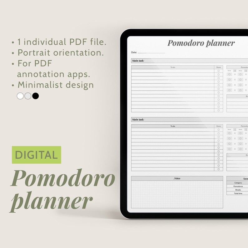 Pomodoro Planner Goodnotes Template: Minimalist Study Technique (PDF ...