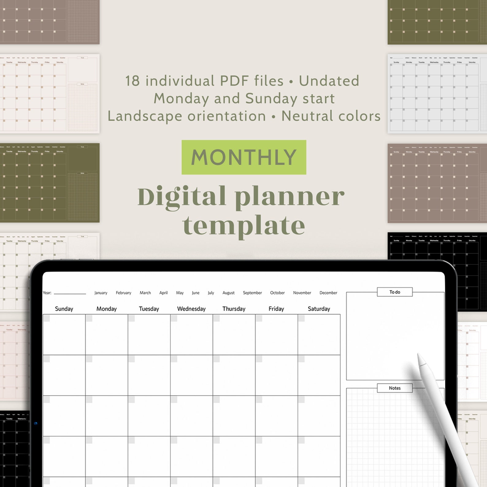 Undated Monthly Planner Templates Landscape Blank Monthly - Etsy