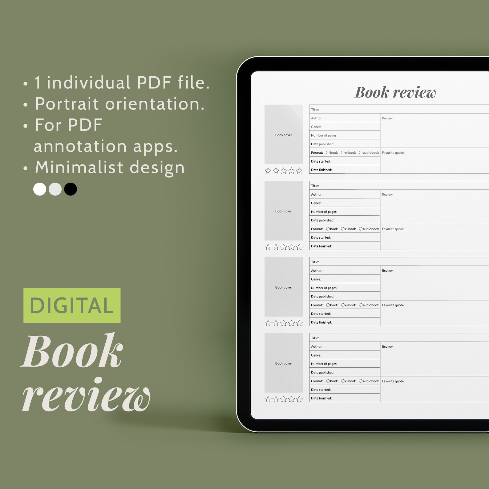 Book Review Digital Reading Log Book List Goodnotes Ipad - Etsy