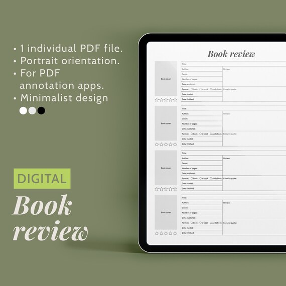 Book Review Digital Reading Log Book List Goodnotes Ipad - Etsy