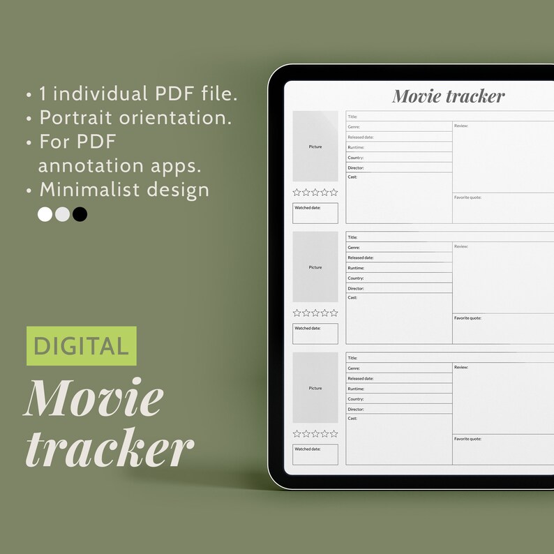 Digital Movie Tracker: Minimalist Film Journal (PDF) - Etsy