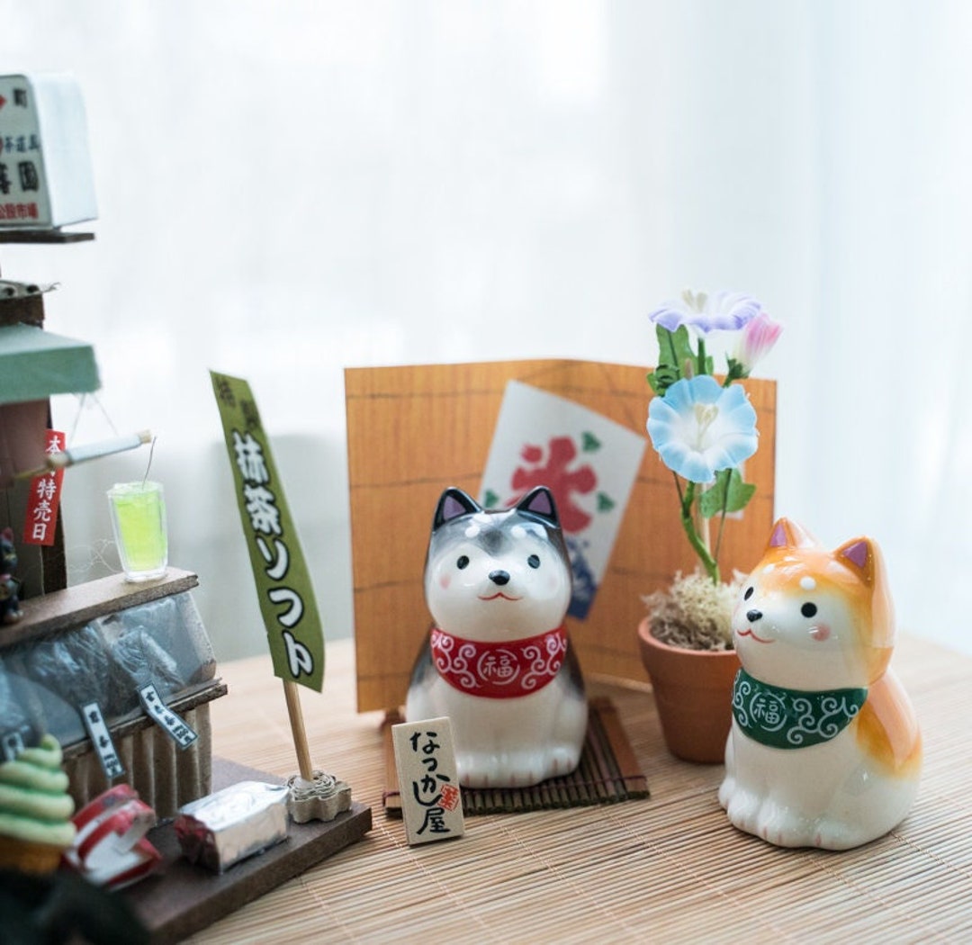Japanese Cute Ceramic Shiba Inu Dogs Figurine, Shiba Figure, Procelain ...