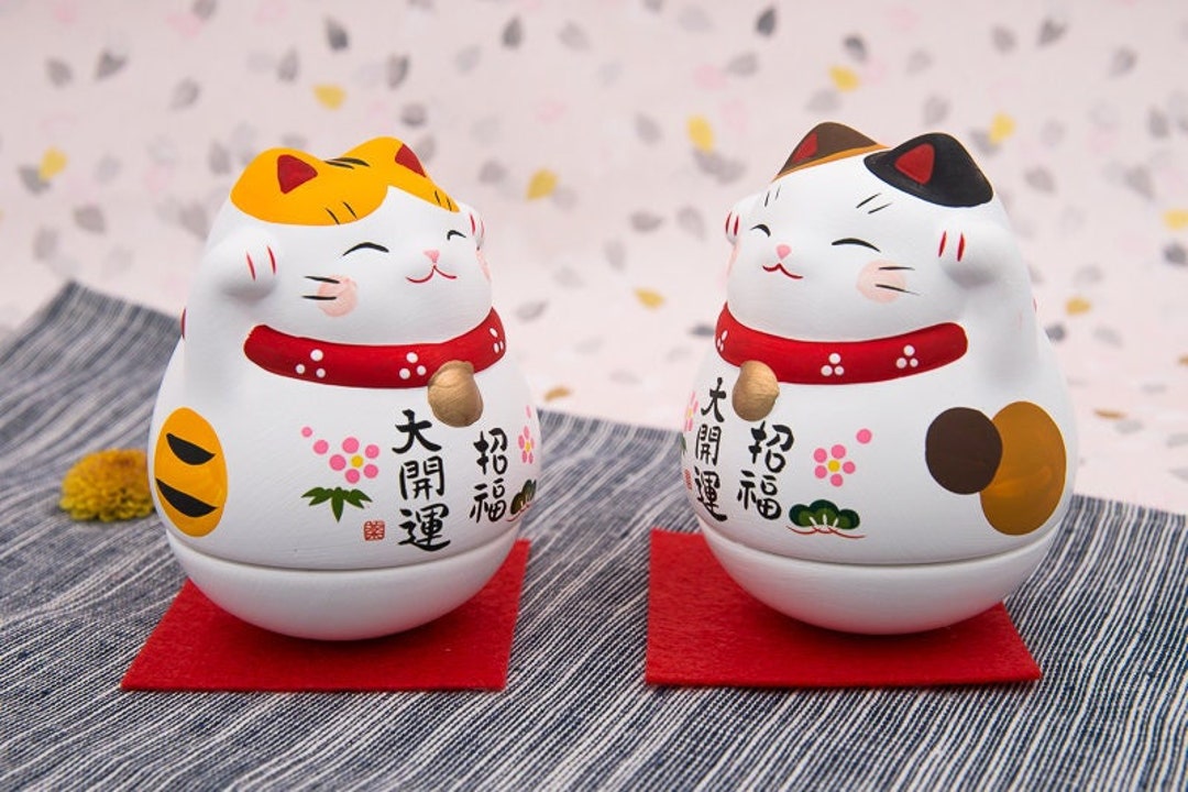Japanese Cute Cat Figurine Roly-poly Toy Calico Cat Desktop - Etsy