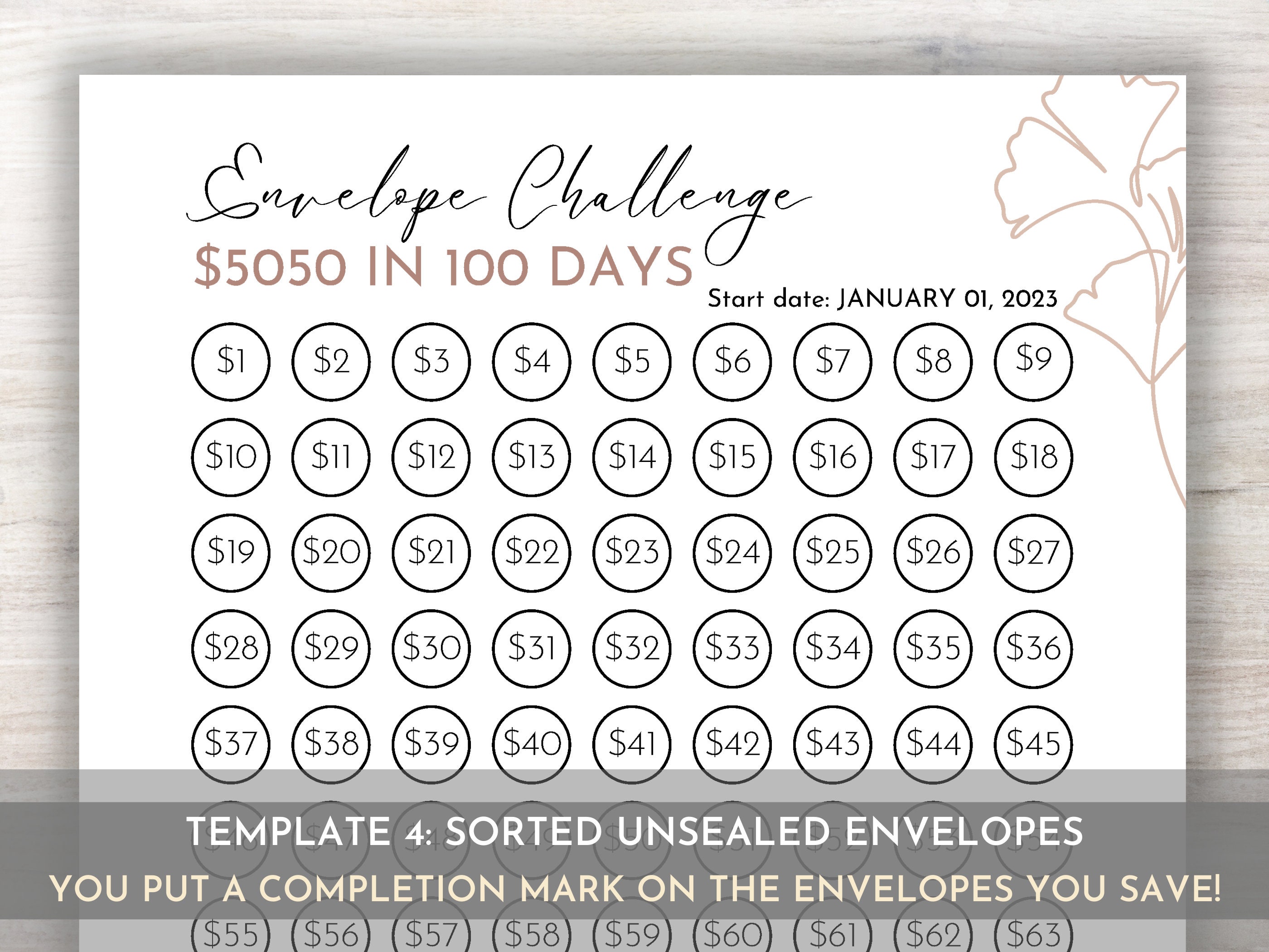 Interactive 100 Envelope Challenge Sure Way to Save 5k in 100 Days With ...