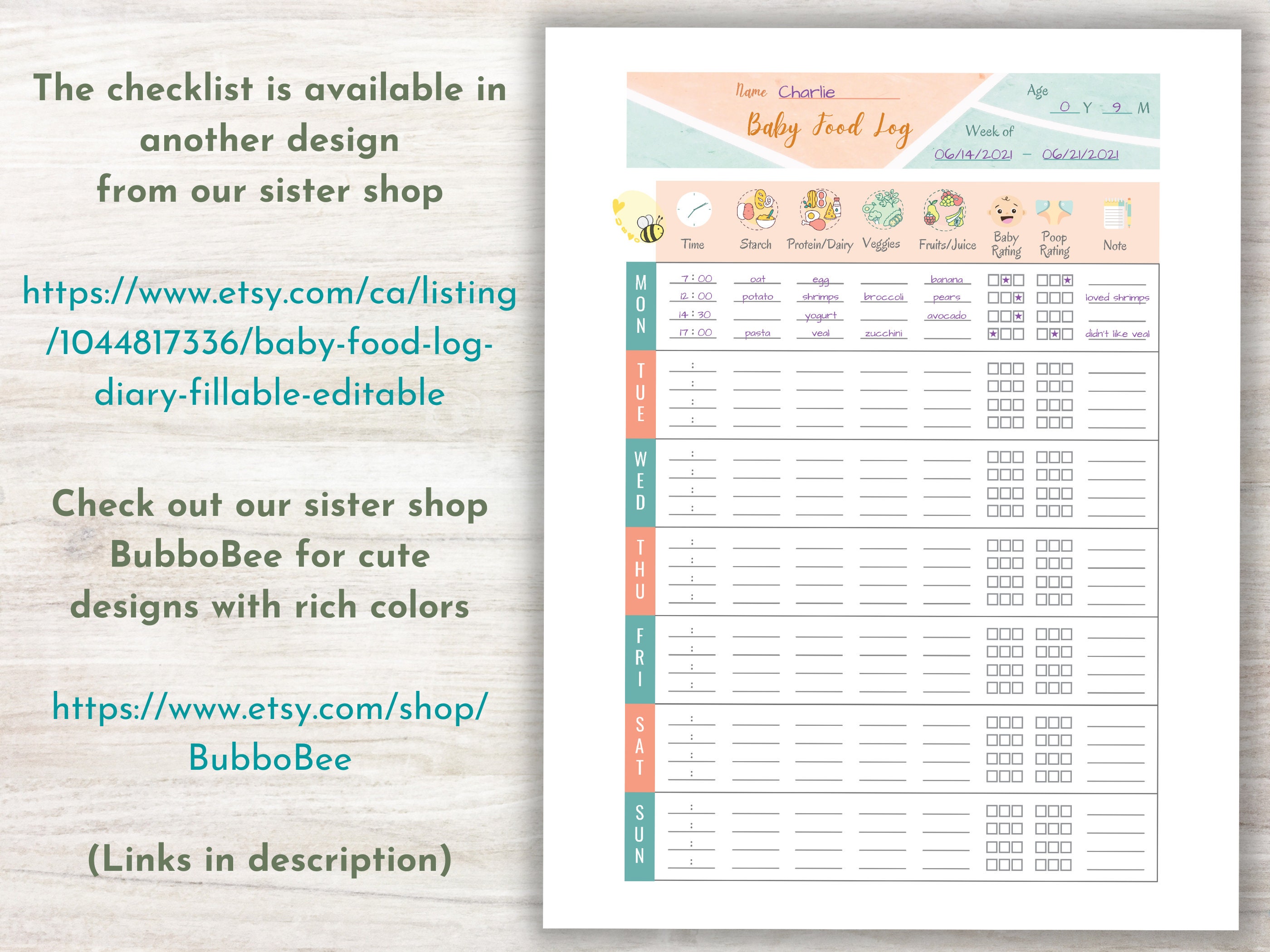 Baby Food Log Diary - Editable Fillable Printable PDF - Track Your Baby ...