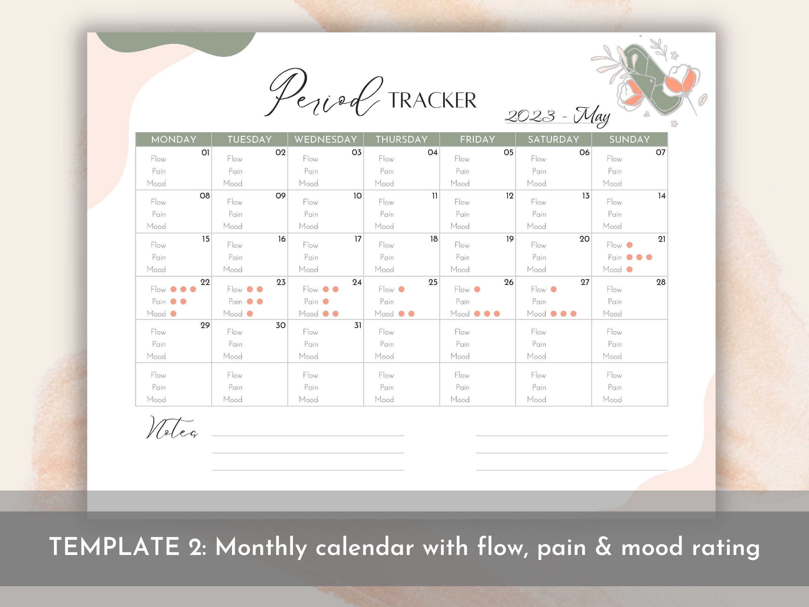 Period Tracker 3 Editable Printable Templates Monthly and - Etsy