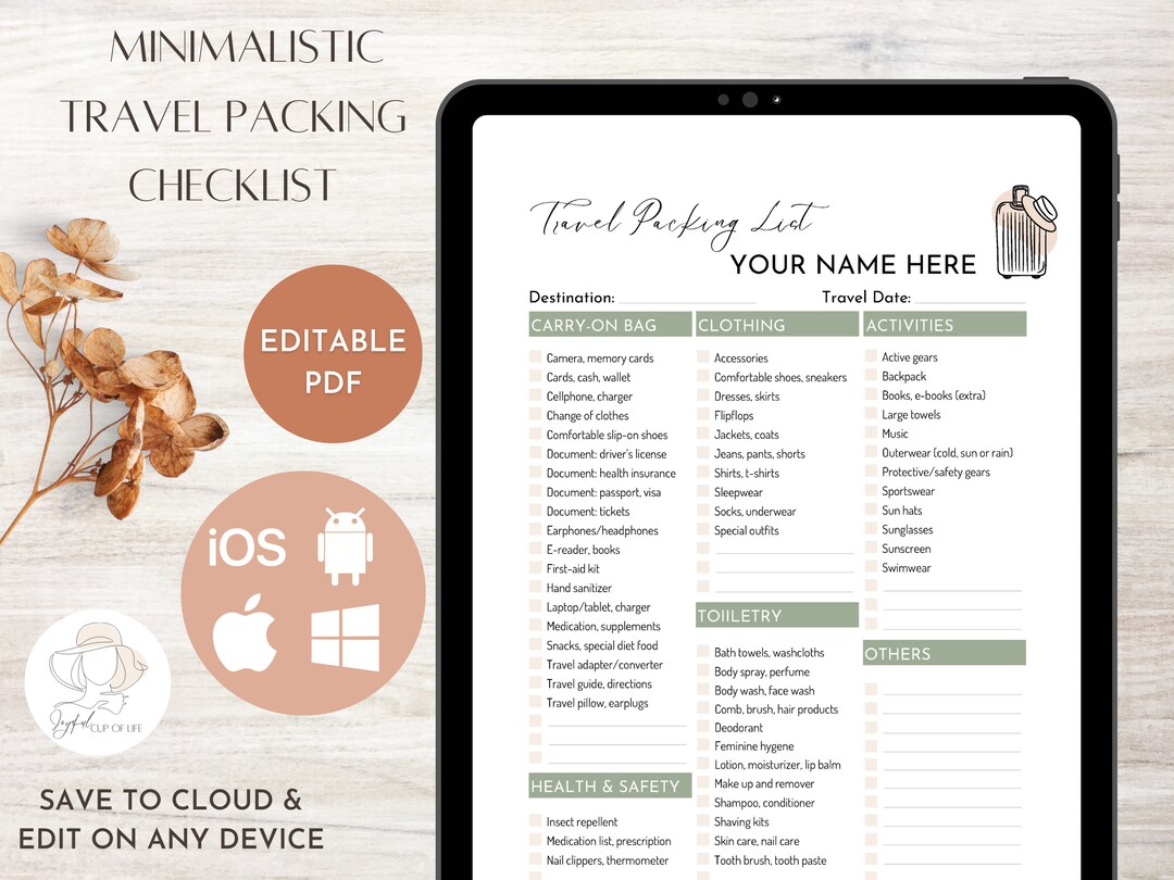 Editable Travel Packing List - Customizable With Your Name - Add or ...
