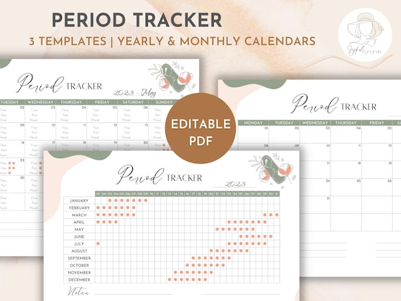 Period Tracker 3 Editable Printable Templates Monthly and - Etsy