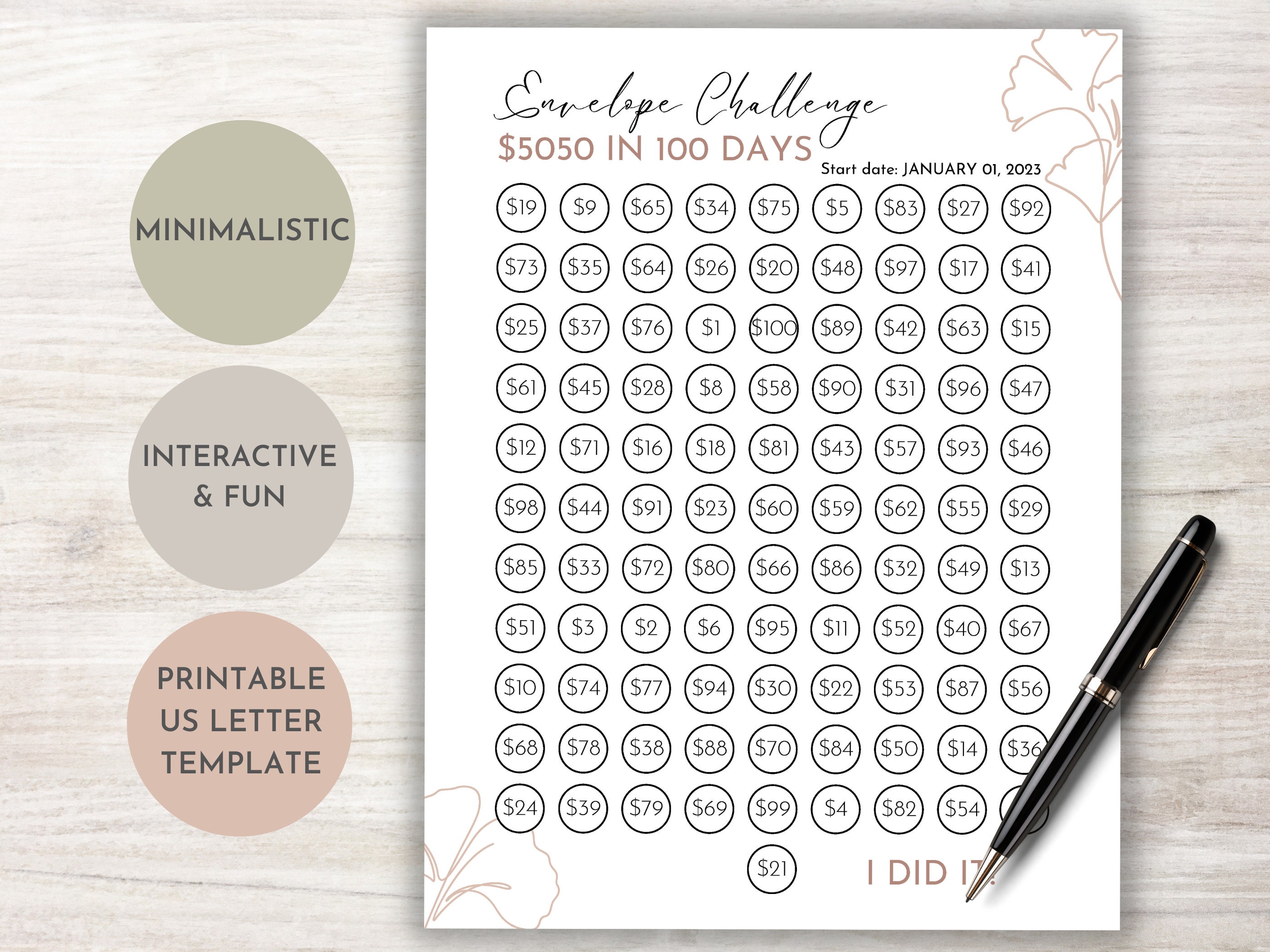 Interactive 100 Envelope Challenge - Sure Way to Save 5k in 100 Days ...