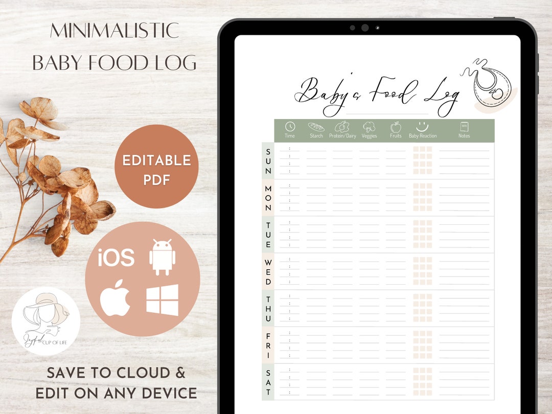 Editable Baby Food Log Diary - Fillable Printable PDF Template - Track ...