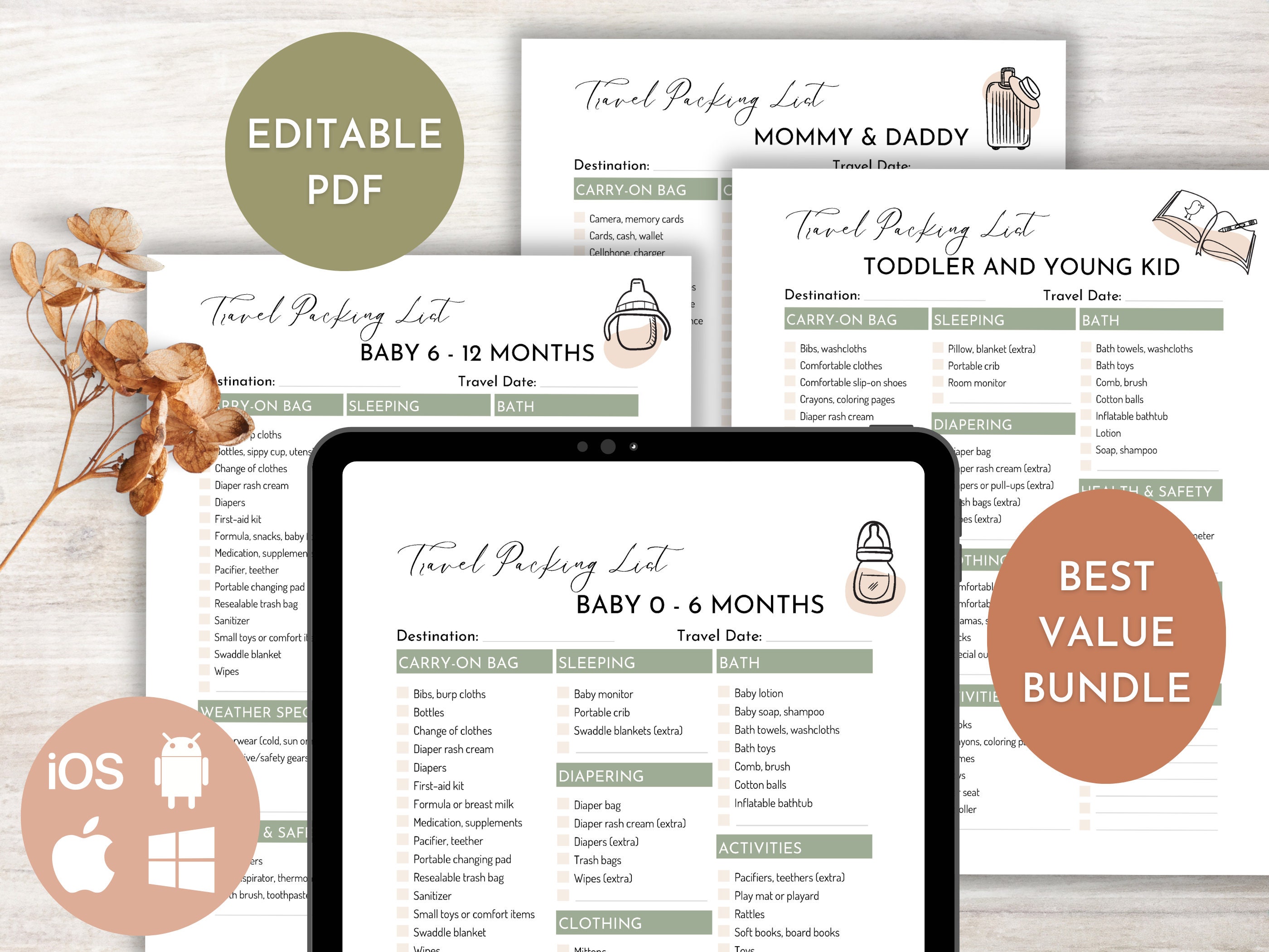 Editable Family Travel Packing Bundle - Packing Checklist for Babies ...