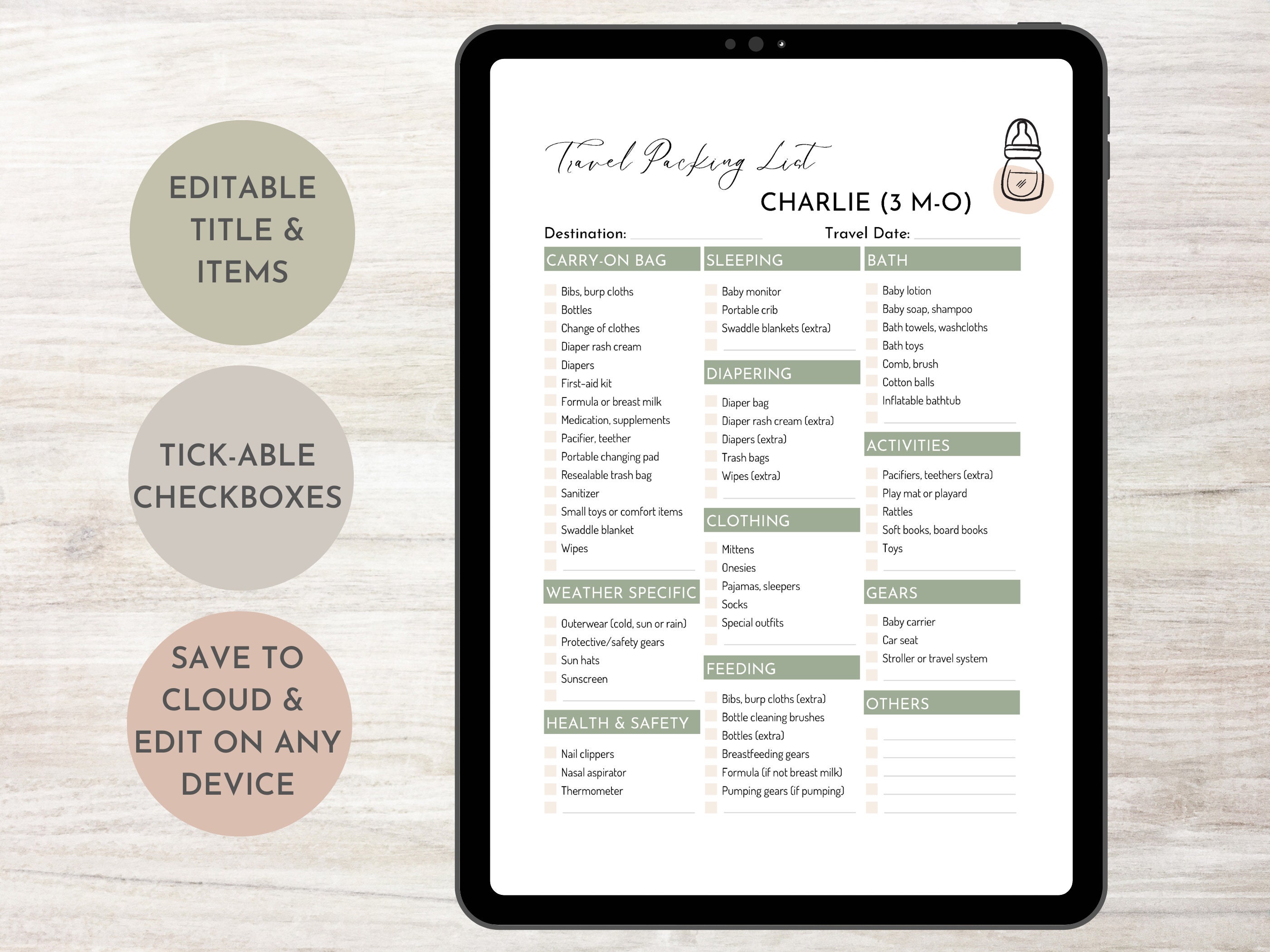Editable Baby Travel Packing List - Customizable Packing Checklist for ...