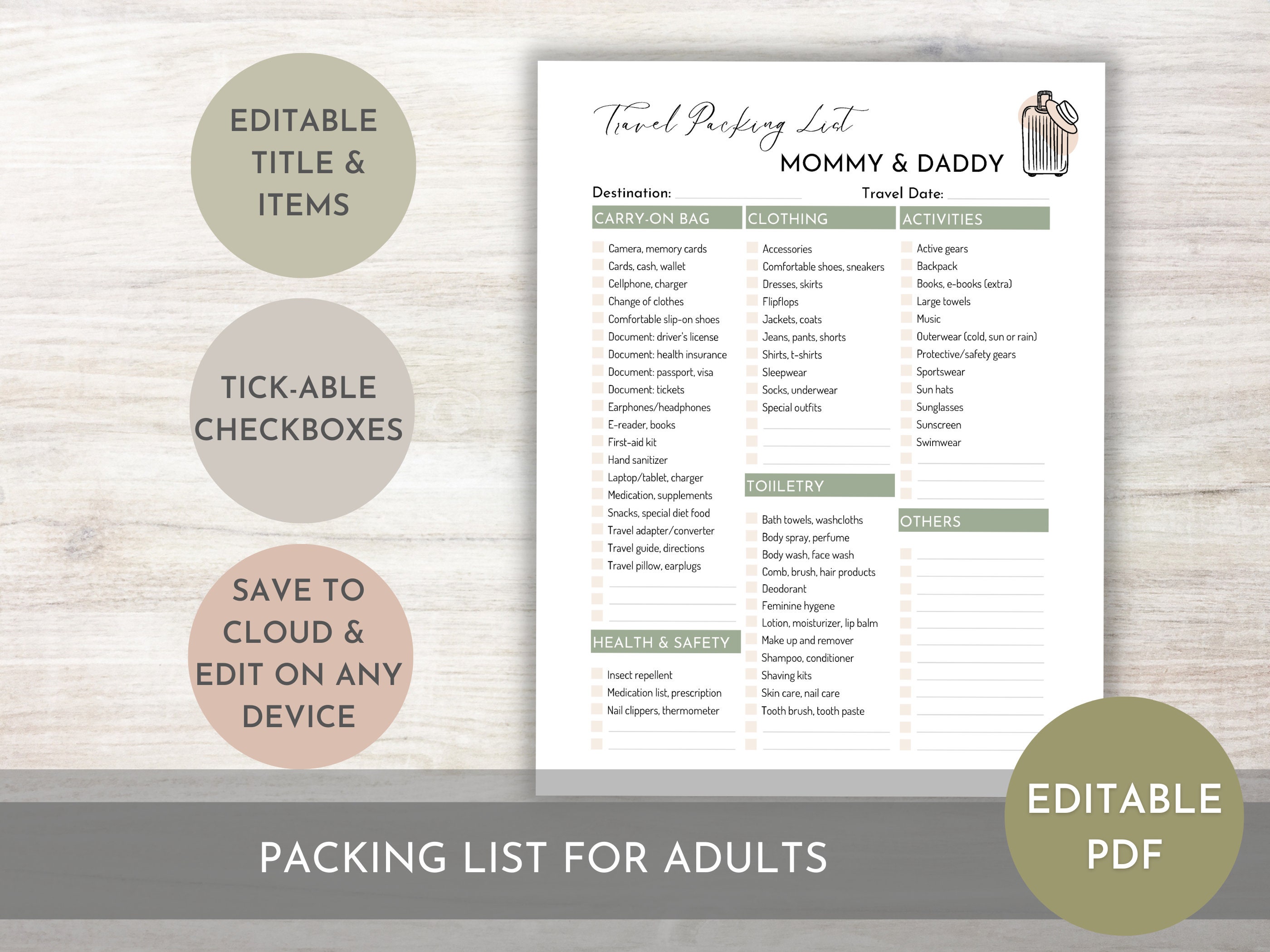 Editable Family Travel Packing Bundle - Packing Checklist for Babies ...