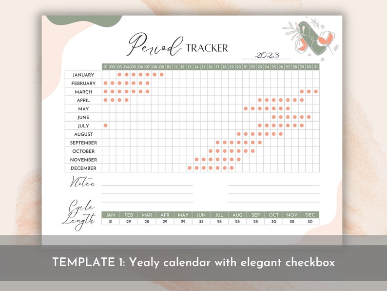 Period Tracker - 3 Editable Printable Templates - Monthly and Yearly ...