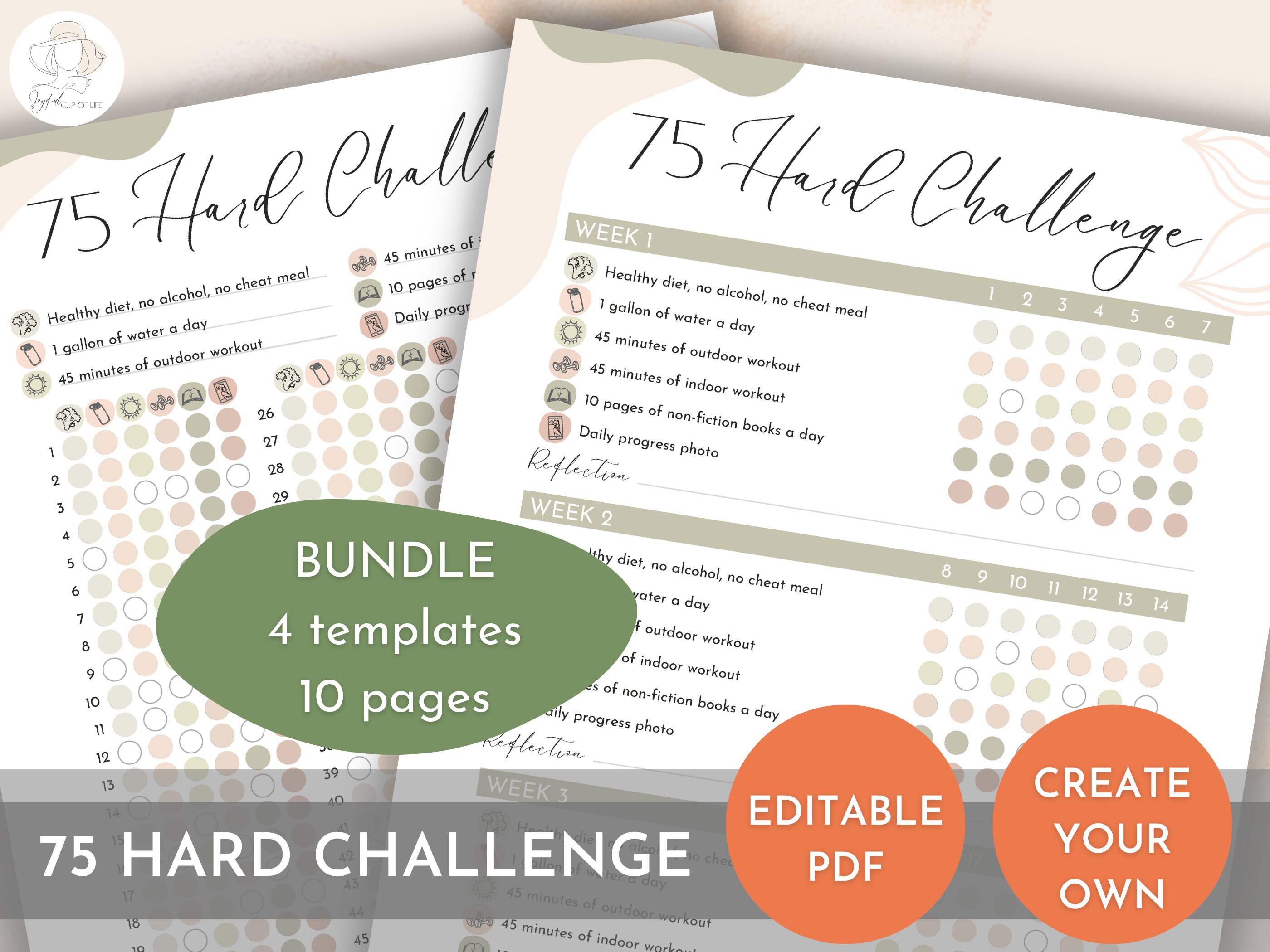 Editable 75 Hard Challenge Bundle 4 Templates Original 75 Hard ...