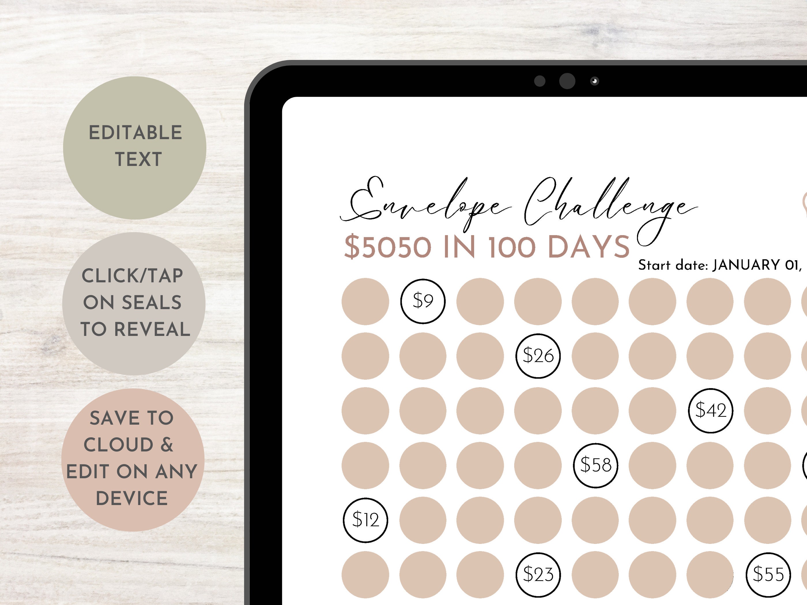 Interactive 100 Envelope Challenge Sure Way to Save 5k in 100 Days With ...