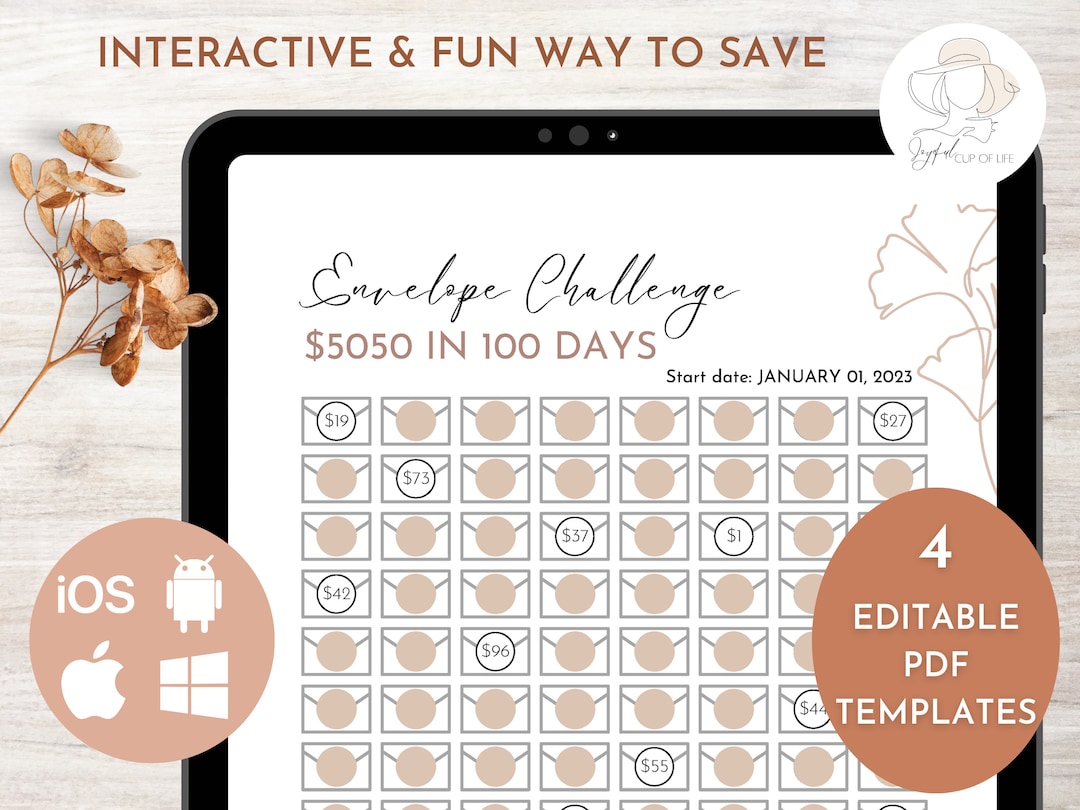 Interactive 100 Envelopes Challenge - Sure Way to Save 5050 in 100 Days ...