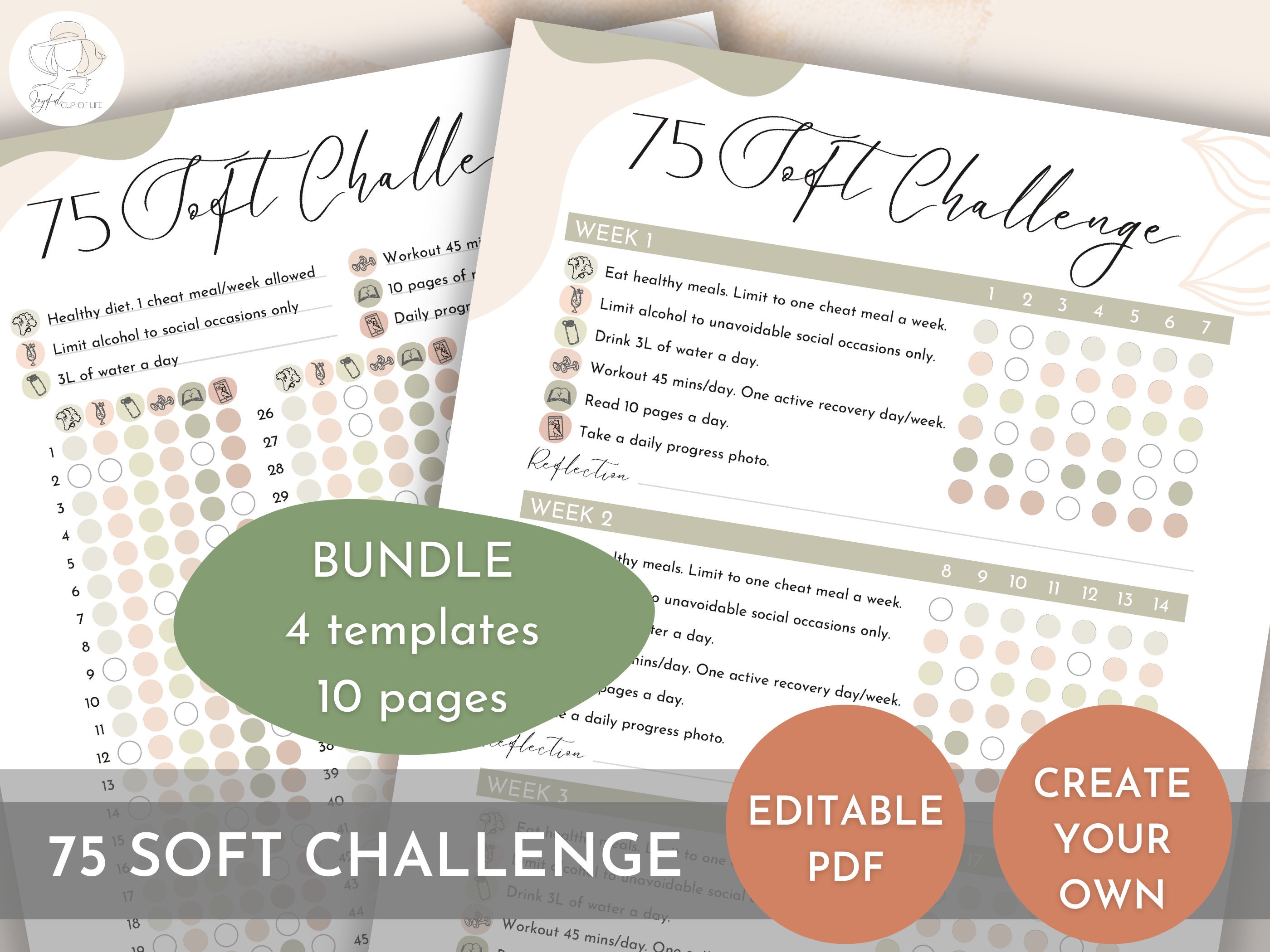 Editable 75 Soft Challenge - Bundle 4 Templates - Original 75 Soft ...