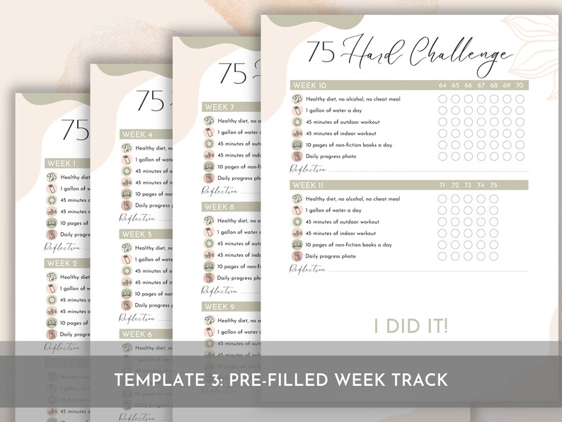 Editable 75 Hard Challenge Bundle 4 Templates Original 75 - Etsy