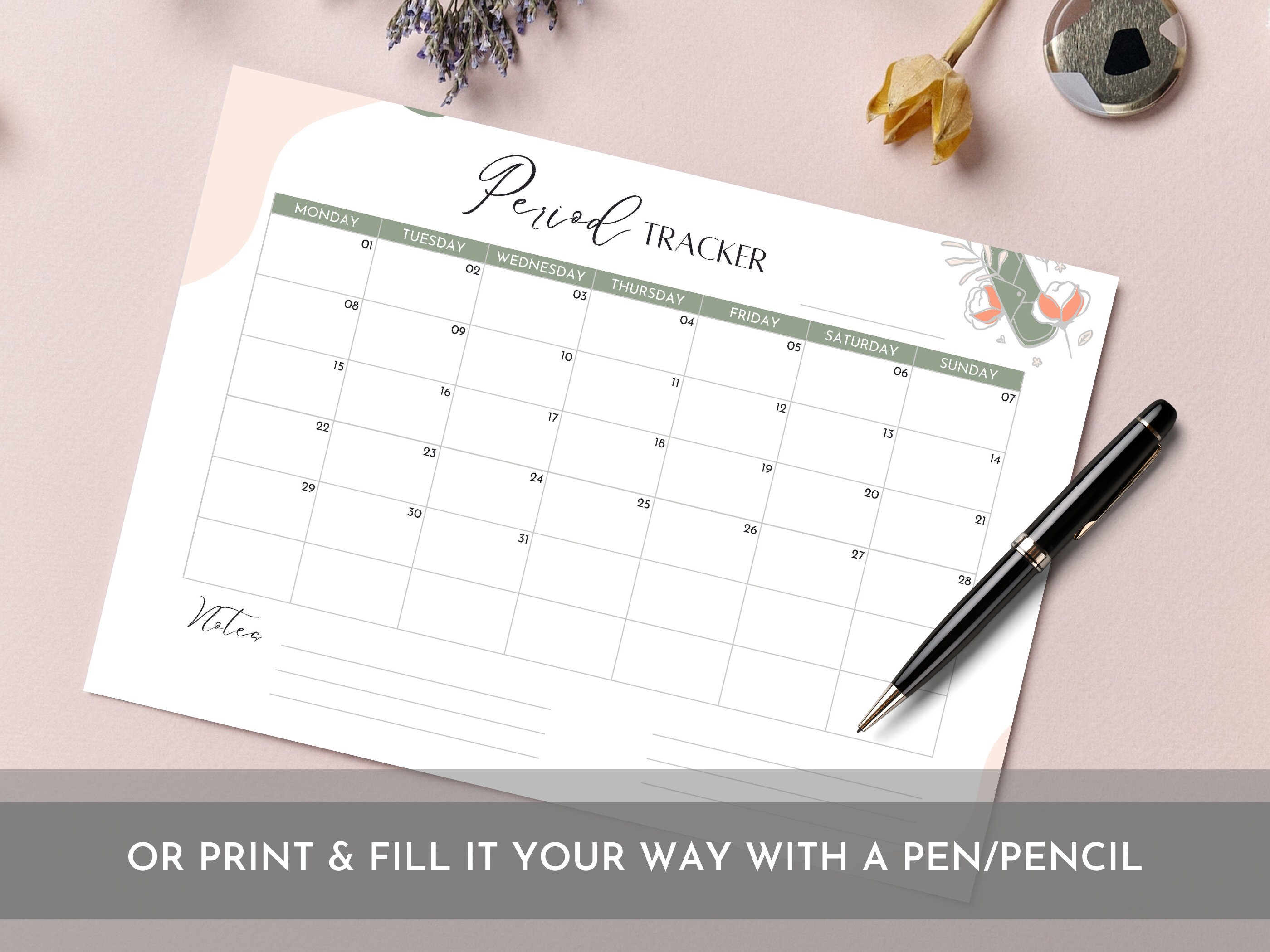 Period Tracker 3 Editable Printable Templates Monthly and - Etsy