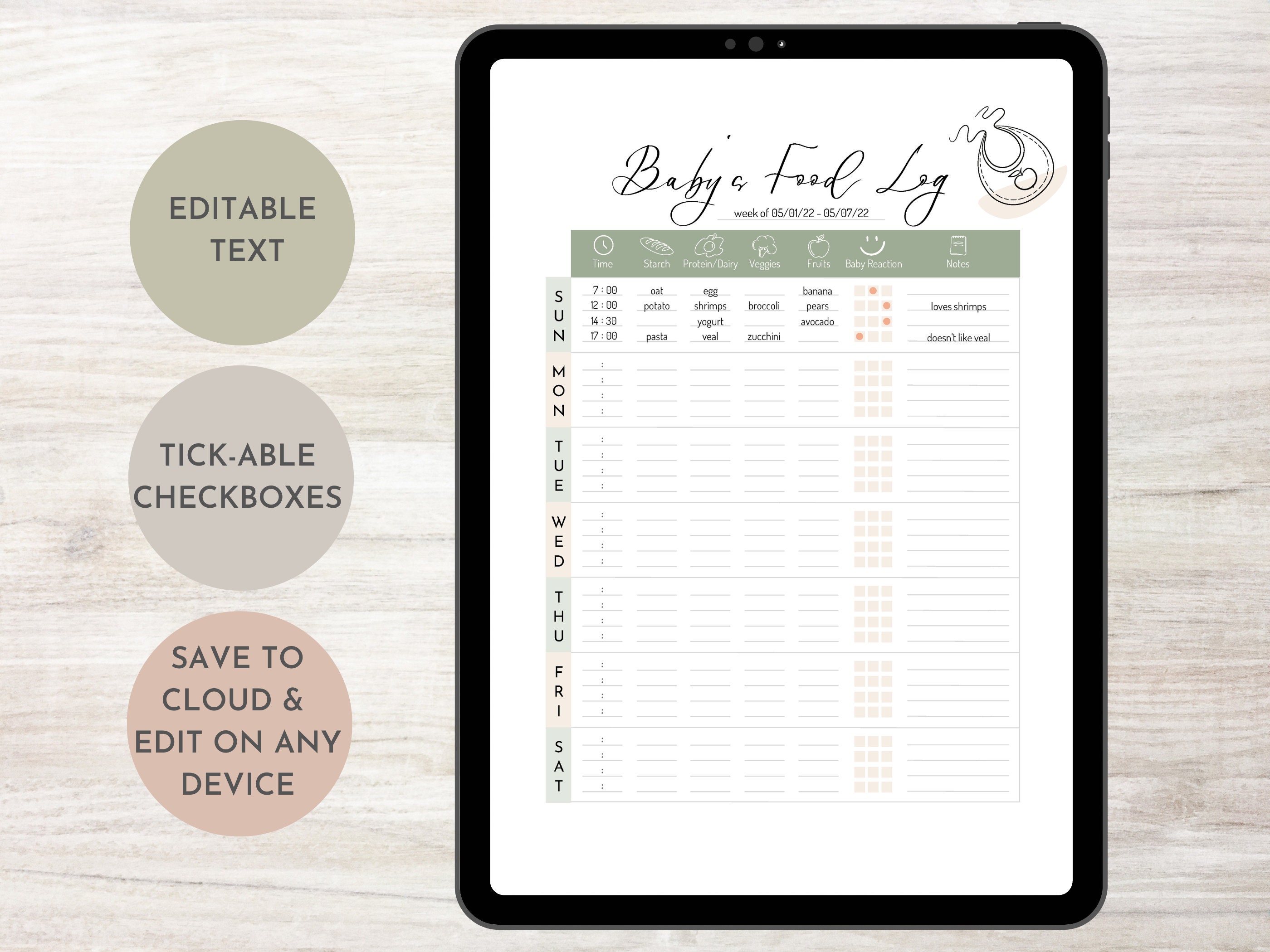 Editable Baby Food Log Diary - Fillable Printable PDF Template - Track ...