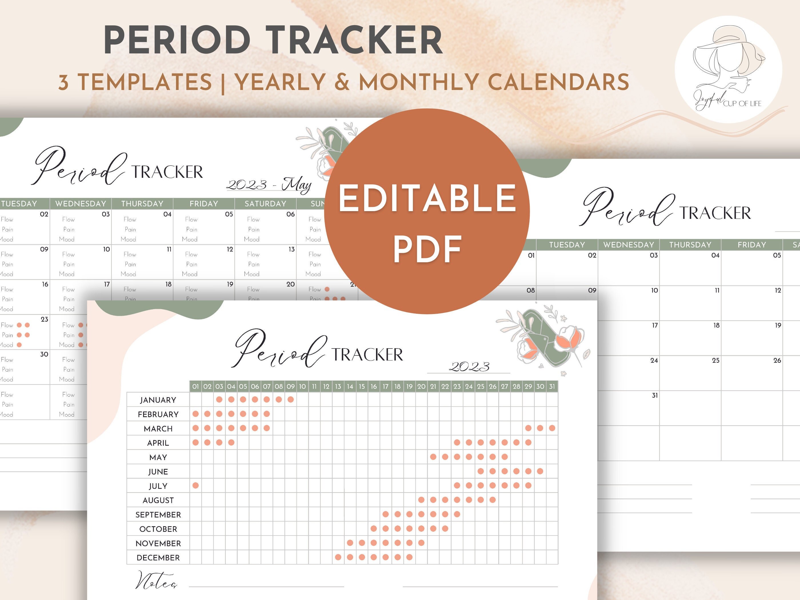 Period Tracker 3 Editable Printable Templates Monthly and - Etsy
