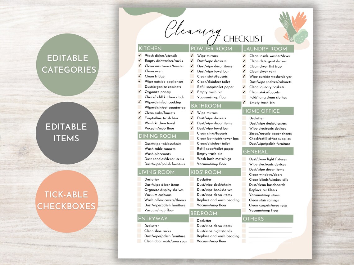 Editable Cleaning List - Master Deep Cleaning Checklist PDF ...