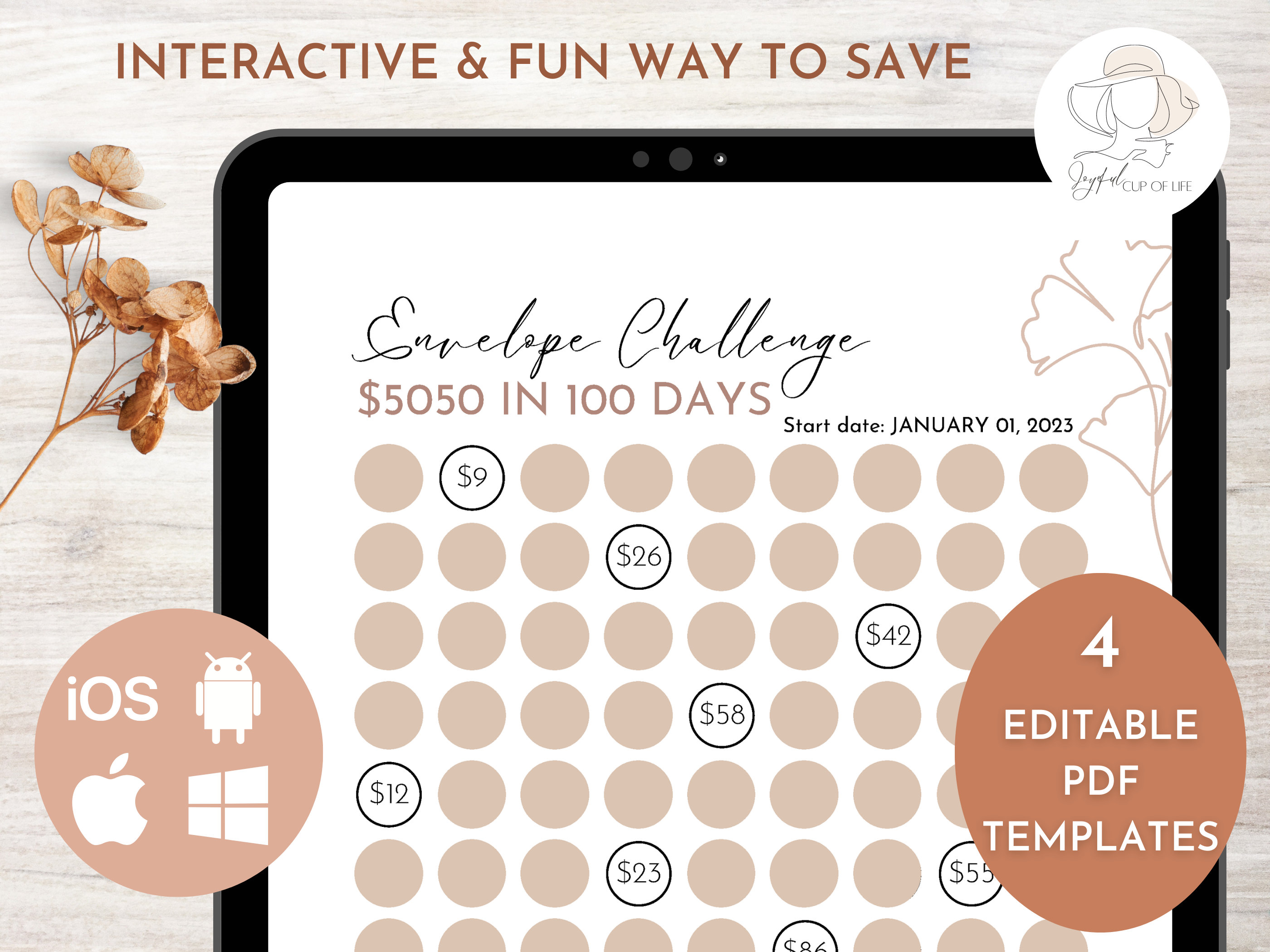 Interactive 100 Envelope Challenge - Sure Way to Save 5k in 100 Days ...