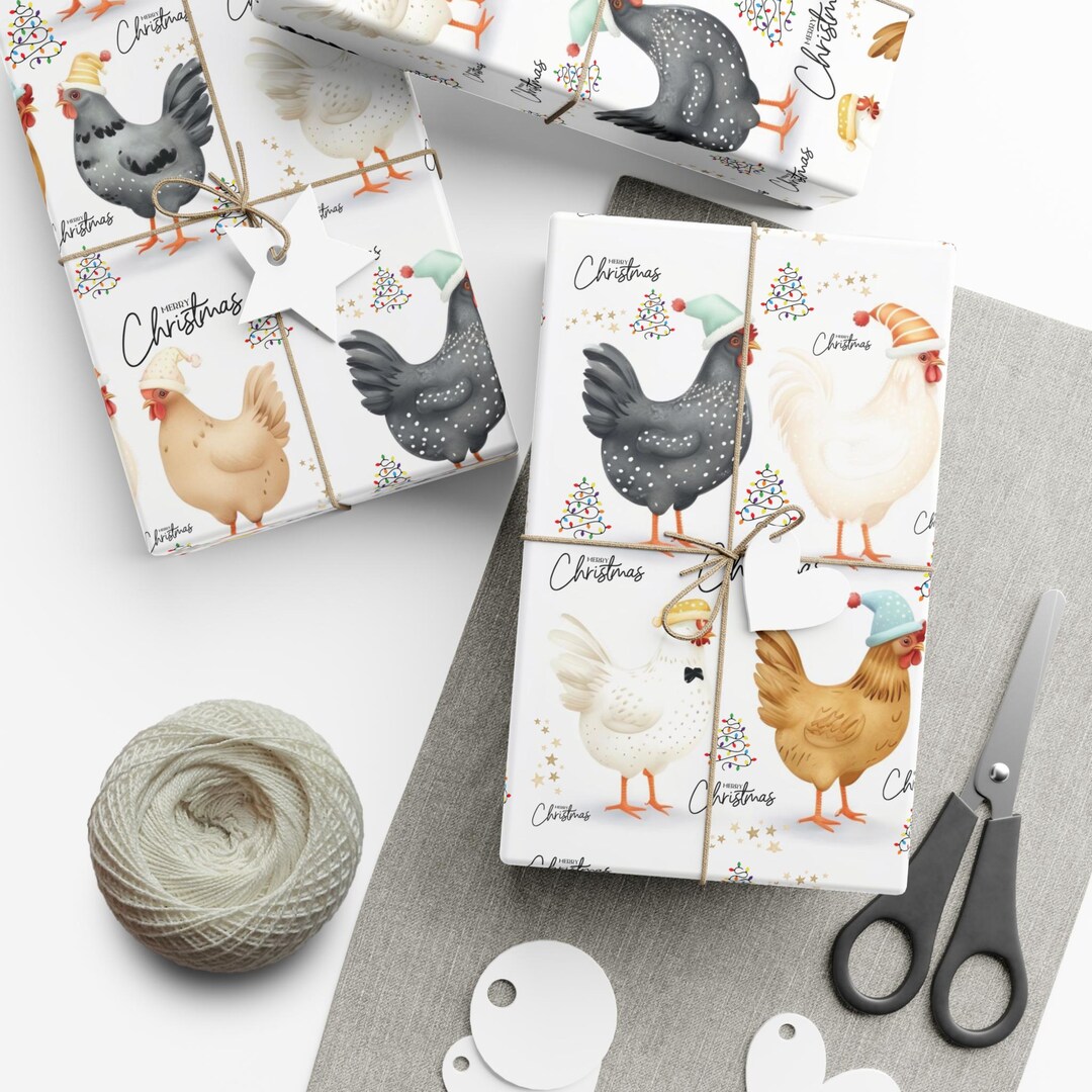 Wrapping Paper, Christmas Chicken Gift Wrap, Festive Holiday Packaging ...