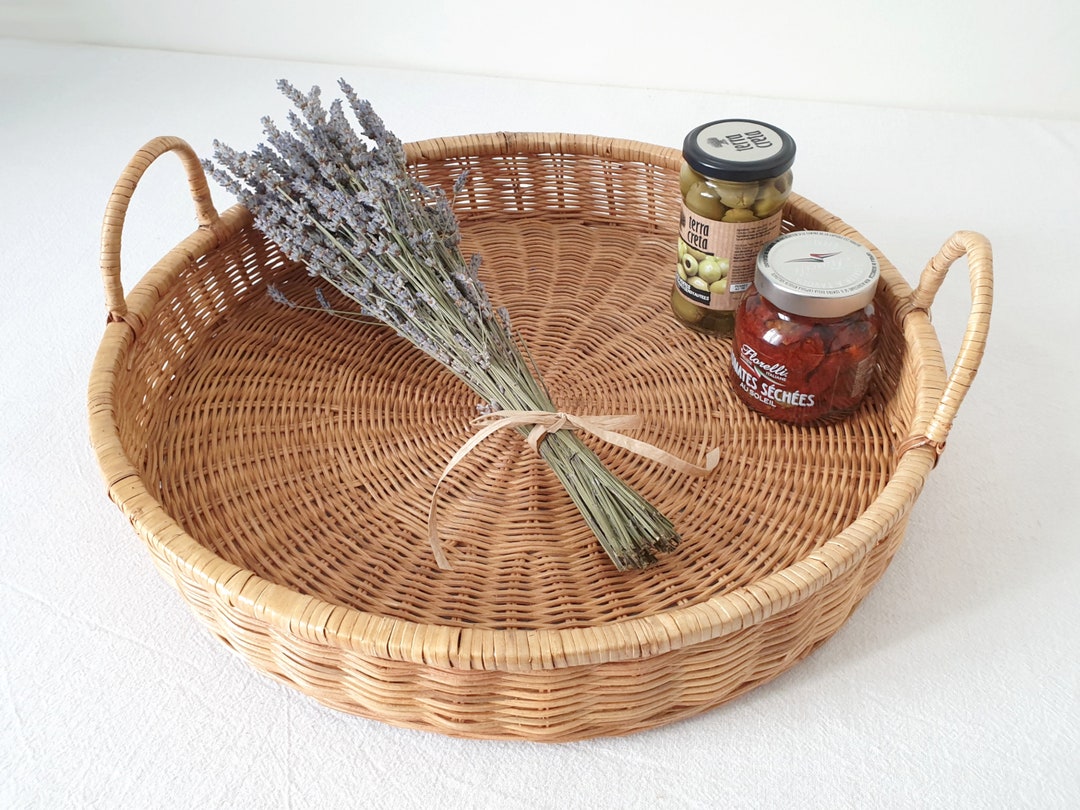 Big Rattan Presentation Basket Hand Woven Tray Large Serving Tray ...