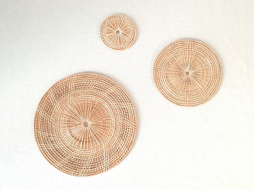 Set of 3 Hand Woven Rattan Wall Decorations Woven Wall Baskets Wall ...