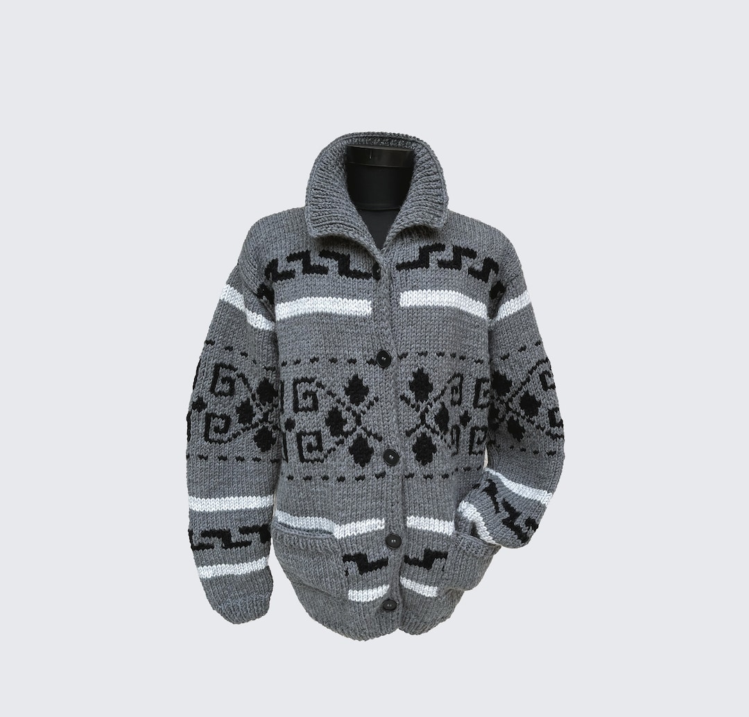 Dude Style Sweater Big Lebowski Grey Buttoned Cardigan Hand Knit Wool ...