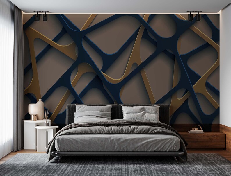 Geometric Pattern Wallpaper Modern Abstract Living Room 3d Etsy