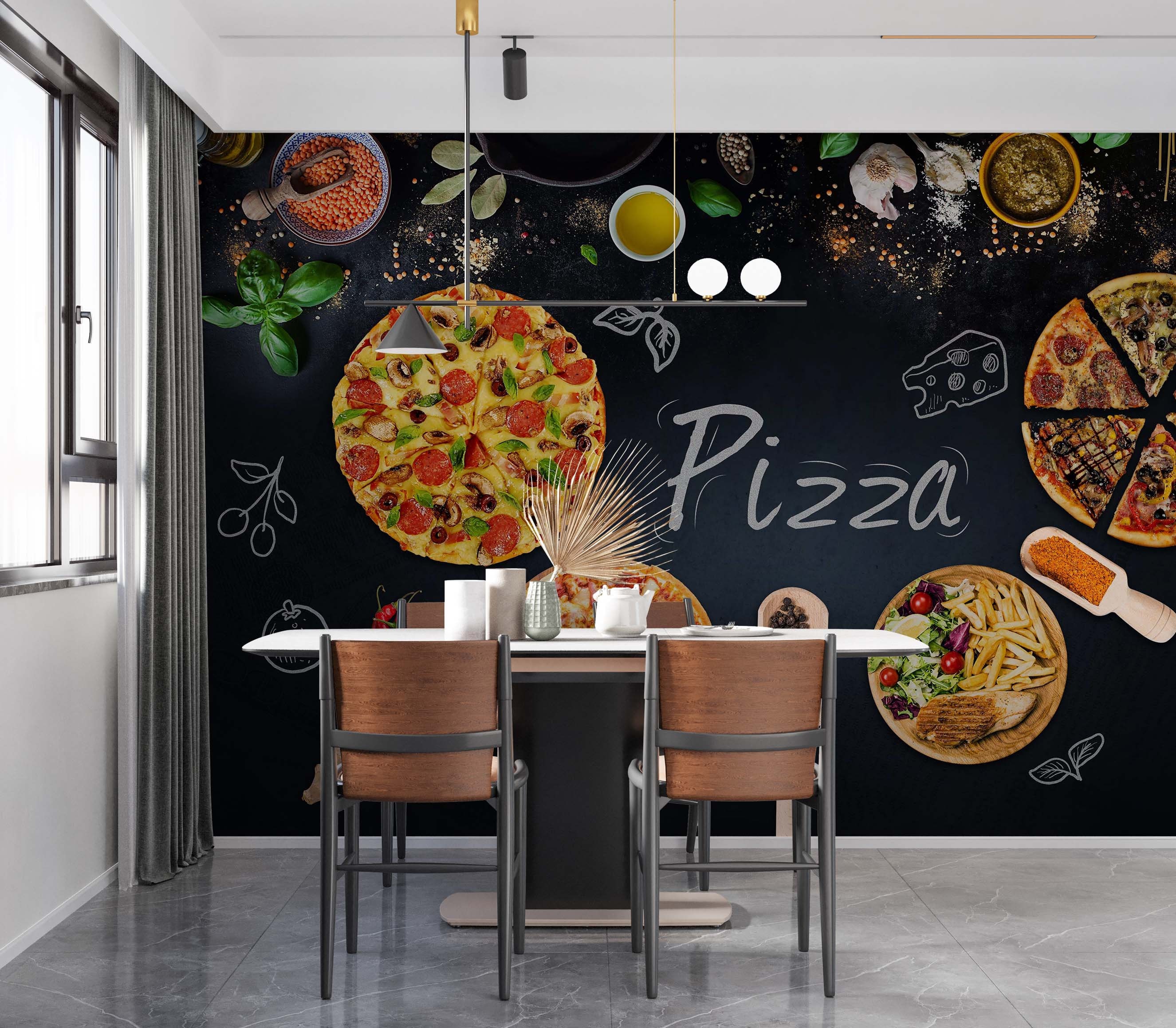 Pizza Restaurant Wallpaper, Fast Food Cafe Wall Mural, Modern Cafe ...