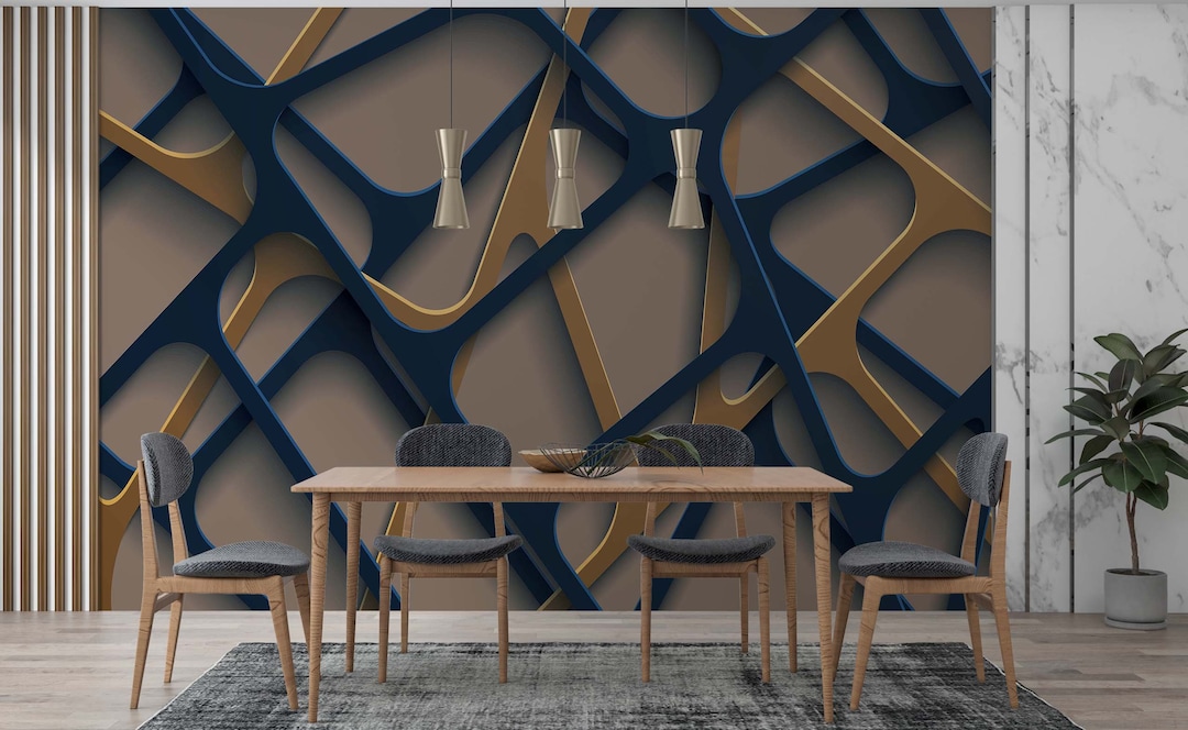 Geometric Pattern Wallpaper, Modern Abstract Living Room, 3D Look ...