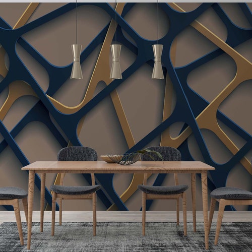 Geometric Pattern Wallpaper Modern Abstract Living Room 3d Etsy