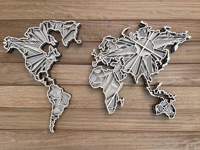 World Map Svg Layered Wall Art Adventure Layered Mandala - Etsy