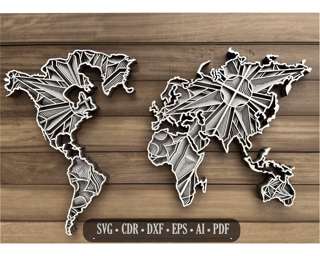 World Map Svg Layered Wall Art Adventure Layered Mandala - Etsy