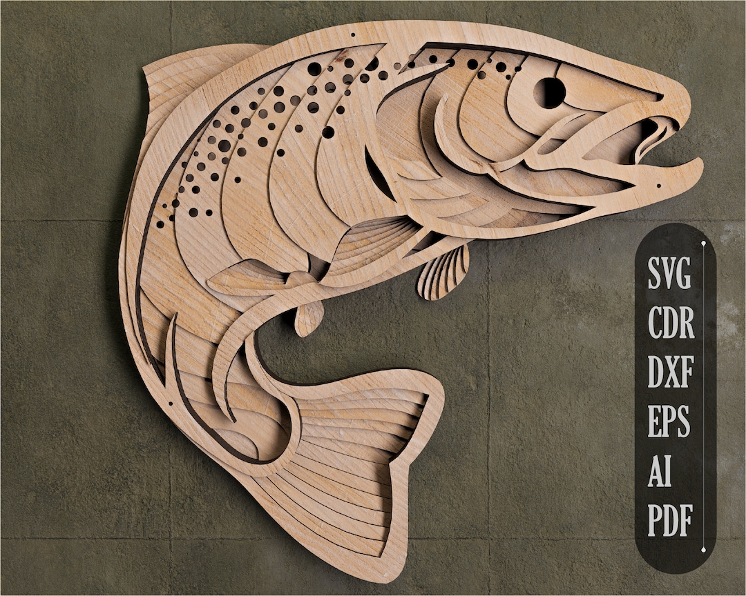 Fish Svg, Fishing Svg, Layered Fish Drawings for CNC Cutting Equipment ...
