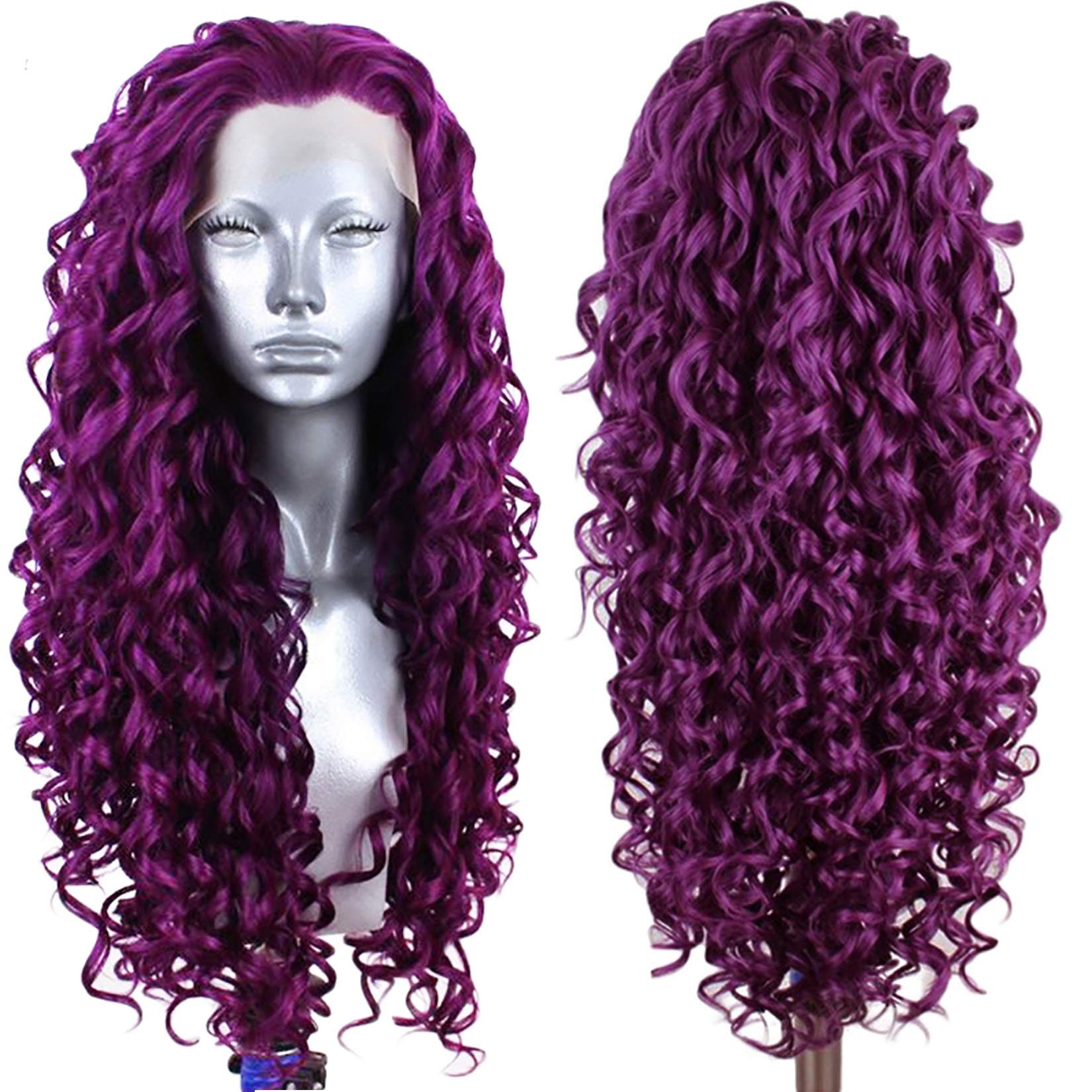 24 Dark Purple Curly Wavy Lace Front Wig BRAND NEW - Etsy